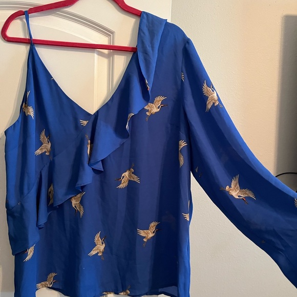 Belle + Sky | Tops | Royal Blue Satin Blouse By Belle Sky Bird Print ...